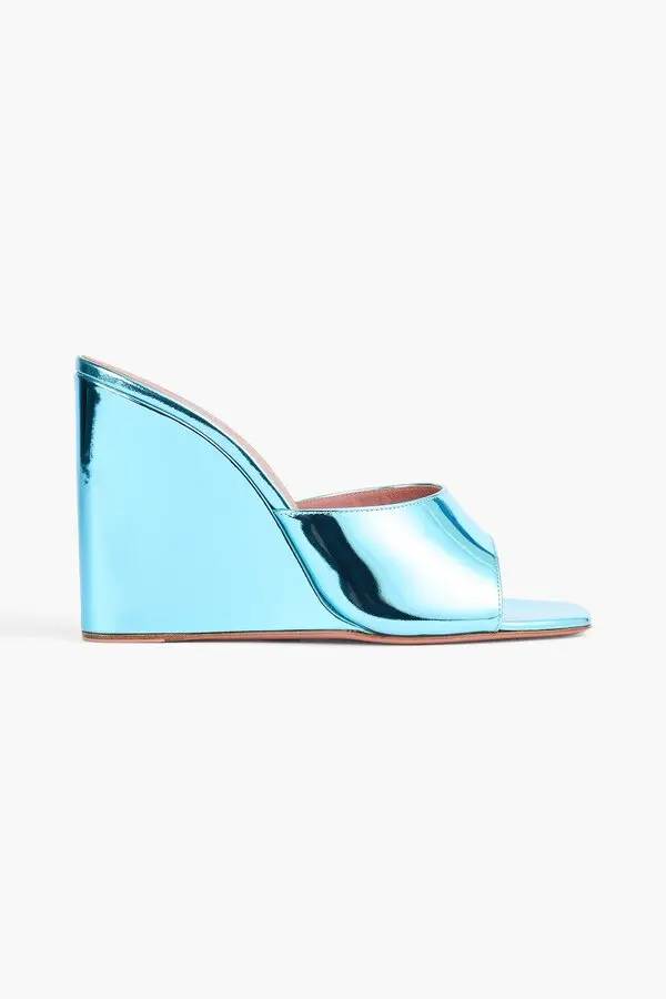 Amina Muaddi Lupita Mirrored-leather Wedge Mules - Turquoise