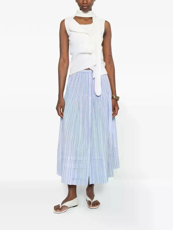DÔEN Striped Tiered Midi Skirt