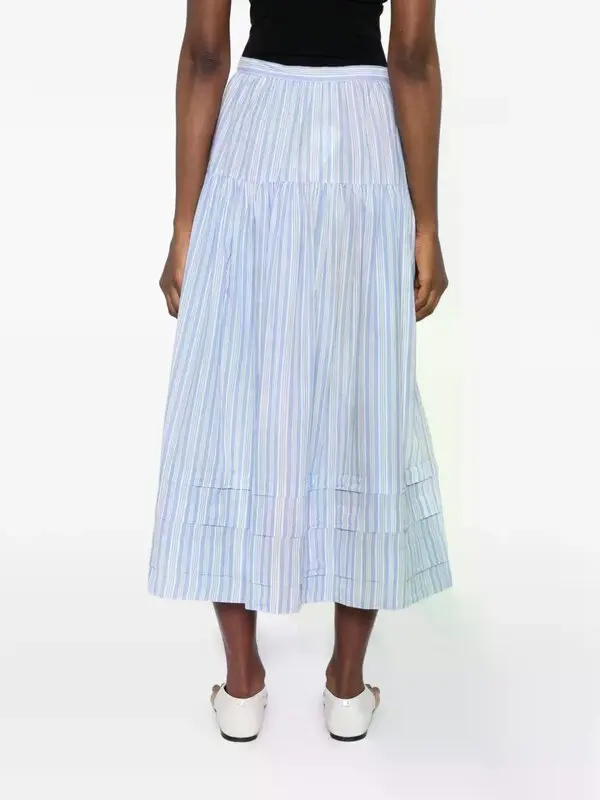 DÔEN Striped Tiered Midi Skirt