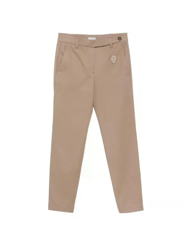 Brunello Cucinelli Regular Fit Trousers With Logo Patch - Neutrals