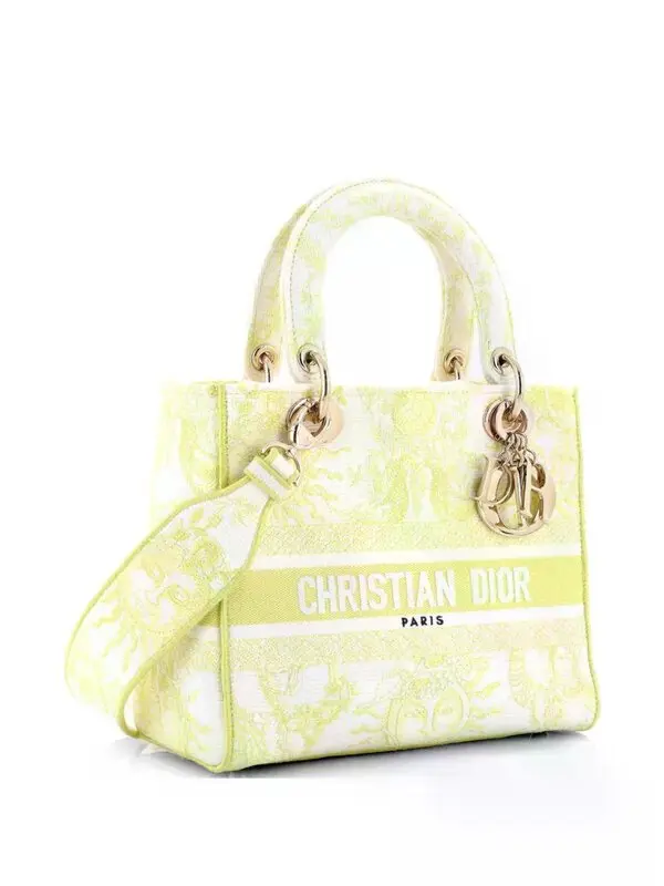 Dior Lady D-lite Embroidered Canvas Medium Satchel - Yellow
