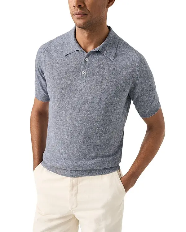 Eton Linen Blend Knit Polo Shirt - Dark Blue