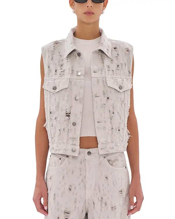 HAIKURE Ryder Bull Destroyed Denim Vest - Wind Gray
