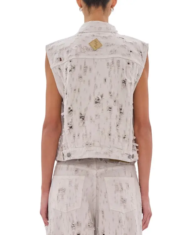 HAIKURE Ryder Bull Destroyed Denim Vest - Wind Gray