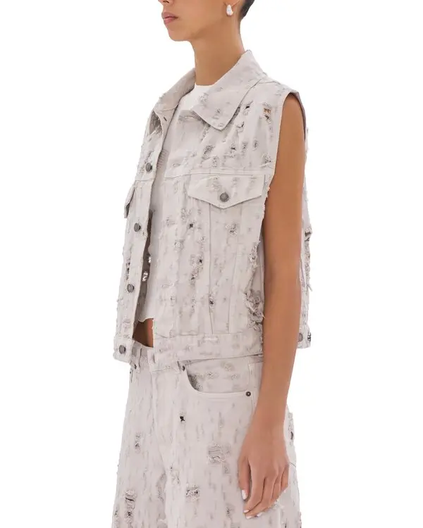 HAIKURE Ryder Bull Destroyed Denim Vest - Wind Gray