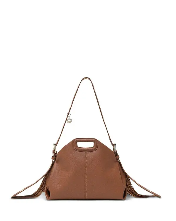 Maje Miss M Leather Crossbody Bag With Fringes - Cognac Brown
