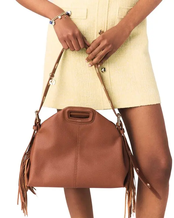 Maje Miss M Leather Crossbody Bag With Fringes - Cognac Brown