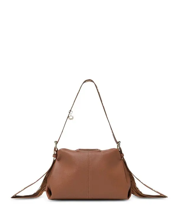 Maje Miss M Leather Crossbody Bag With Fringes - Cognac Brown