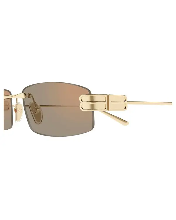 Balenciaga Rectangular Rimless Sunglasses, 62mm - Gold