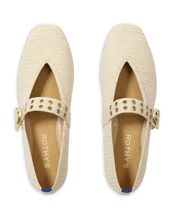 Rothy's Max Buckle Knit Mesh Mary Jane Flats - Cream Woven