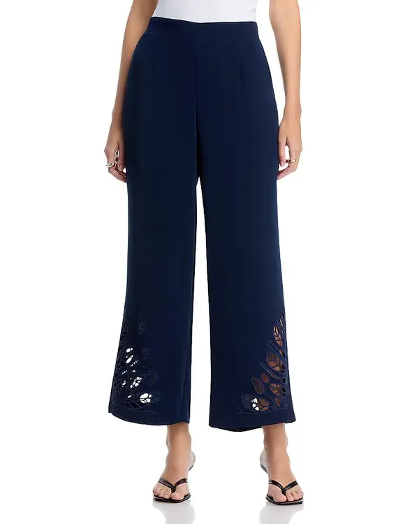 T Tahari Embroidered Pull On Pants - Navy