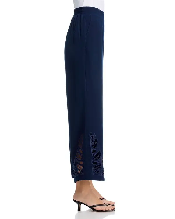 T Tahari Embroidered Pull On Pants - Navy