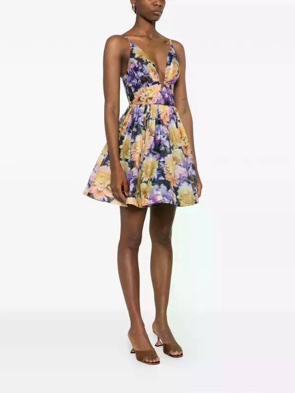 Zimmermann Floral V-neck Mini Dress - Purple