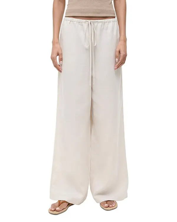 Staud Mateo Wide Leg Linen Trousers - Natural