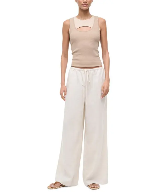 Staud Mateo Wide Leg Linen Trousers - Natural