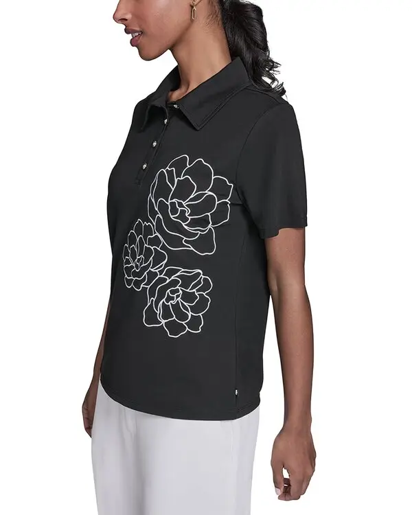 Karl Lagerfeld Paris Floral Embroidered Polo Top