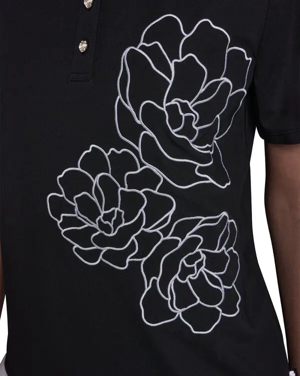 Karl Lagerfeld Paris Floral Embroidered Polo Top