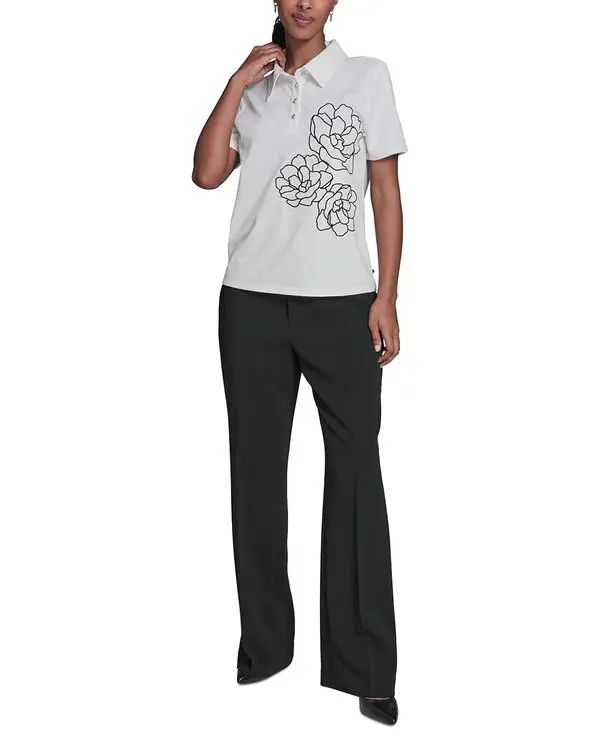 Karl Lagerfeld Paris Floral Embroidered Polo Top