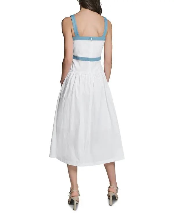 Karl Lagerfeld Paris Poplin Mixed Media Tiered Midi Dress