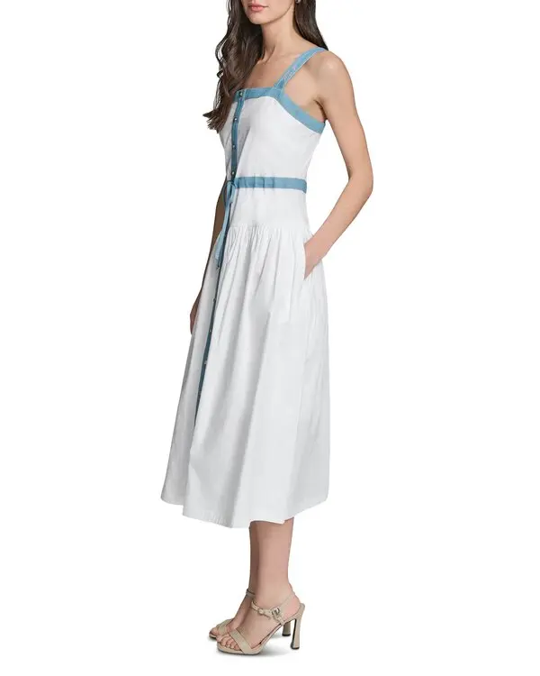 Karl Lagerfeld Paris Poplin Mixed Media Tiered Midi Dress