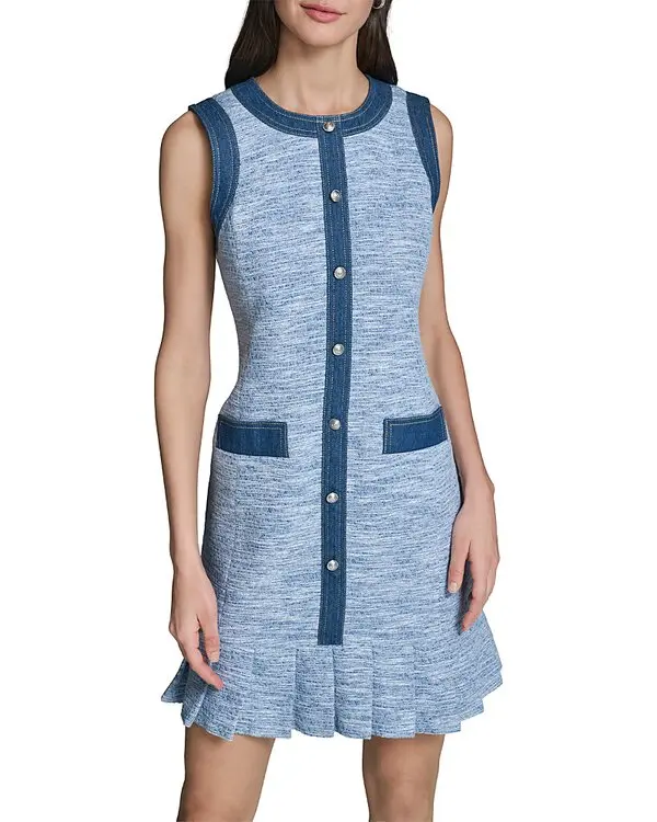 Karl Lagerfeld Paris Denim Tweed Dress - Light Blue Multi
