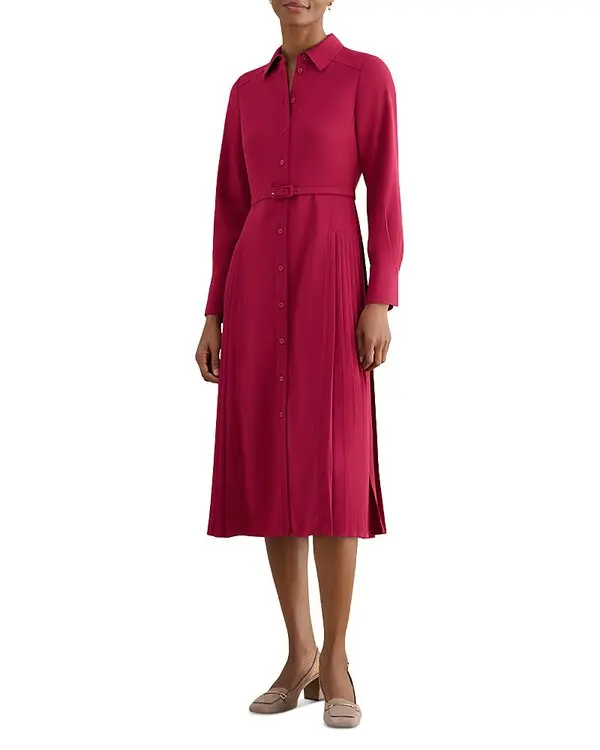 HOBBS LONDON Ginny Pleated Skirt Shirt Dress - Beetroot Pink