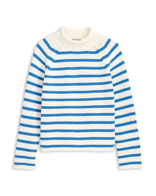 ALEX MILL Eastport Striped Roll Neck Sweater - Sea Salt/ultramatine