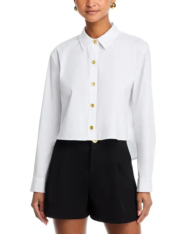 L'AGENCE Cosette Cropped Shirt With High-low Hem - White/gold