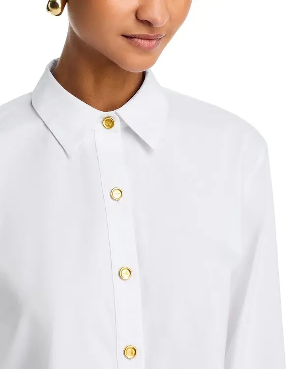 L'AGENCE Cosette Cropped Shirt With High-low Hem - White/gold
