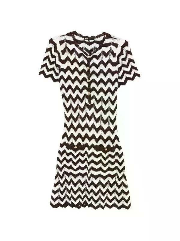 Maje Two-tone Chevron Crochet Mini Dress - Brown