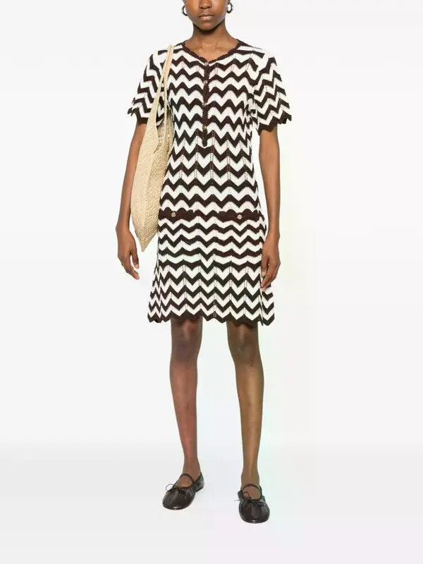 Maje Two-tone Chevron Crochet Mini Dress - Brown