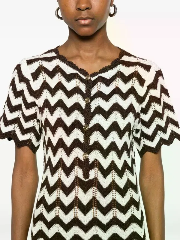 Maje Two-tone Chevron Crochet Mini Dress - Brown