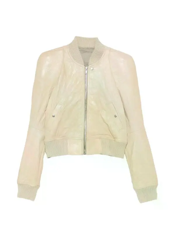 Rick Owens Ribbed-hem Leather Jacket - Neutrals