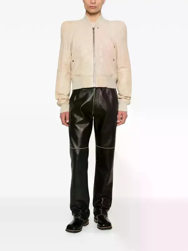 Rick Owens Ribbed-hem Leather Jacket - Neutrals