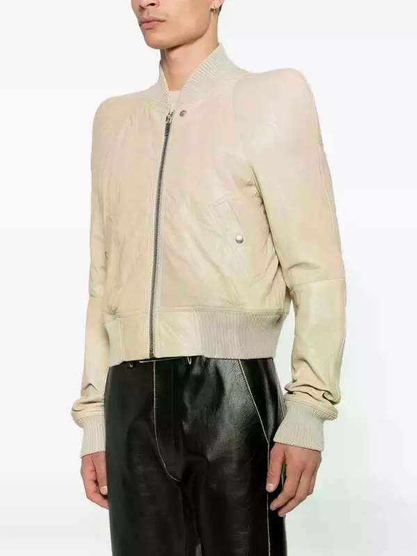 Rick Owens Ribbed-hem Leather Jacket - Neutrals