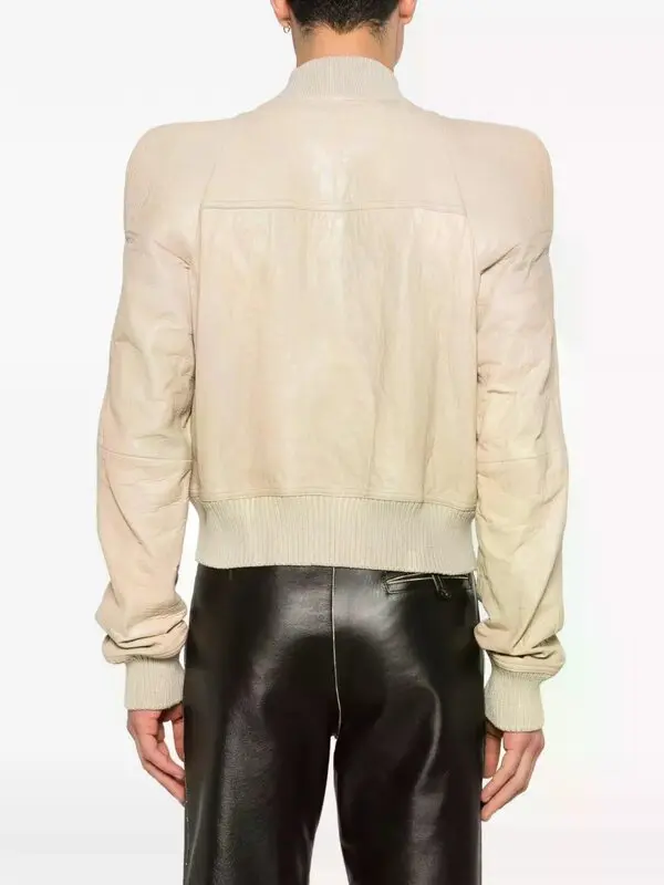 Rick Owens Ribbed-hem Leather Jacket - Neutrals