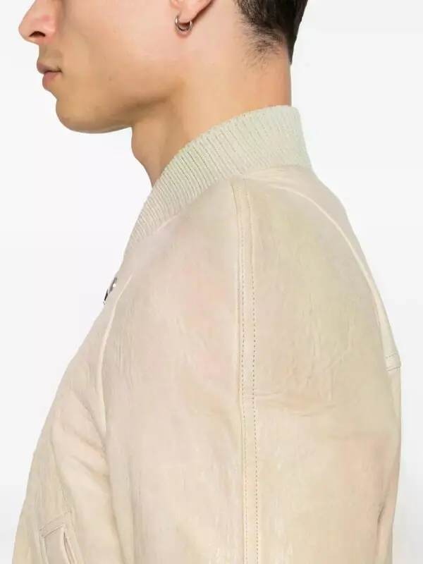 Rick Owens Ribbed-hem Leather Jacket - Neutrals