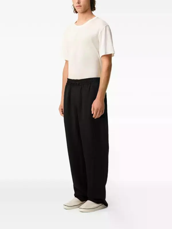 AMI Paris Blended Linen Elasticated Waist Trousers - Black
