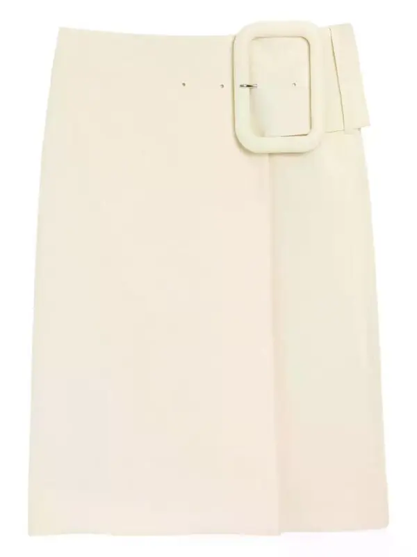 AMI Paris Wool Midi Skirt With Big Buckle - Neutrals