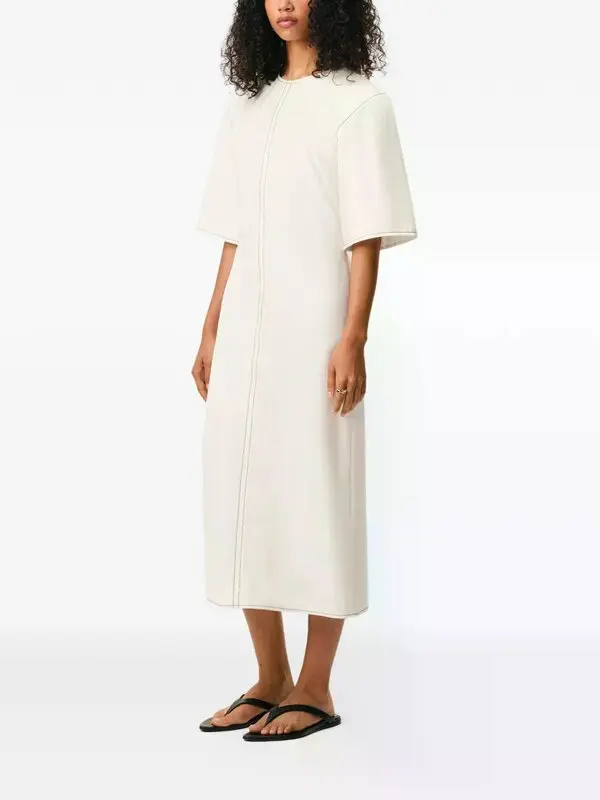 AMI Paris Cotton Long Fitted Dress With Short Flared Sleeves