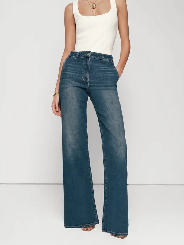 REISS Addie Petite Wide-leg Jeans - Mid Blue