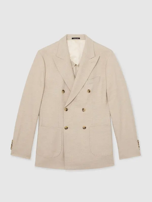 REISS Manci Double-breasted Herringbone Blazer