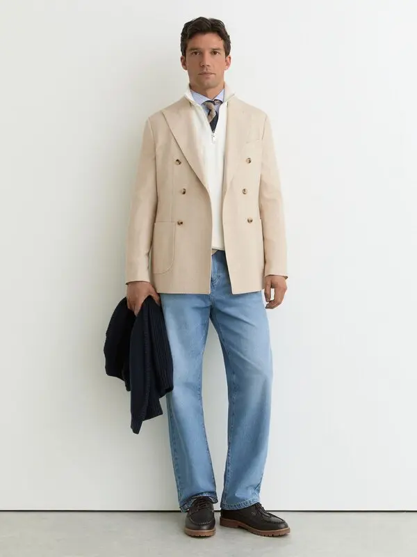 REISS Manci Double-breasted Herringbone Blazer