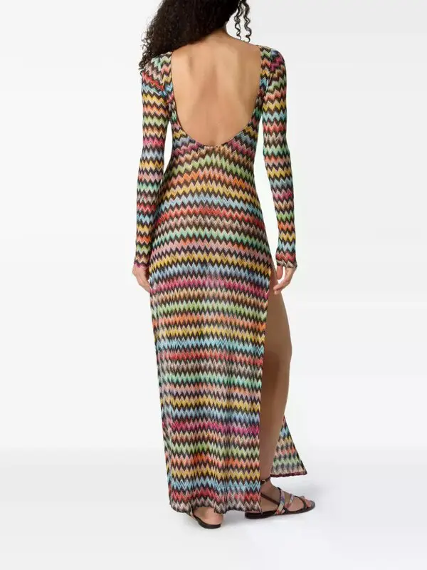 Missoni Long-sleeve Zigzag-pattern Beach Dress - Brown