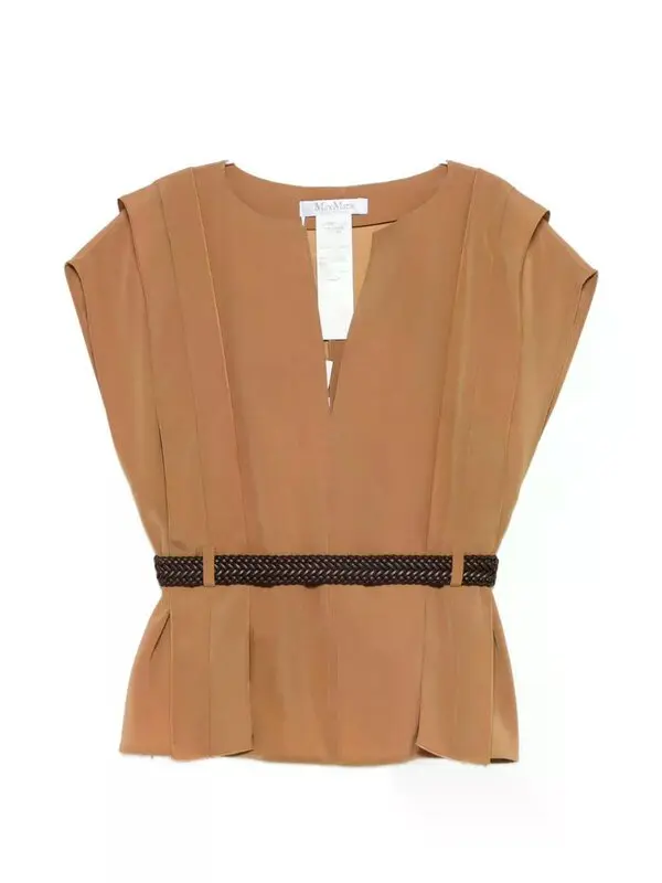 Max Mara Mxmabete Belted V-neck Top - Neutrals