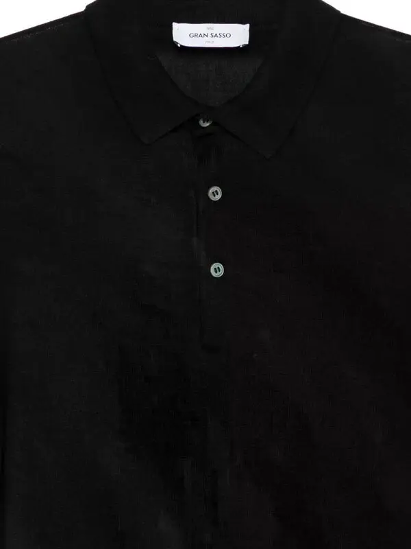 GRAN SASSO Long-sleeve Buttoned Polo Shirt - Black