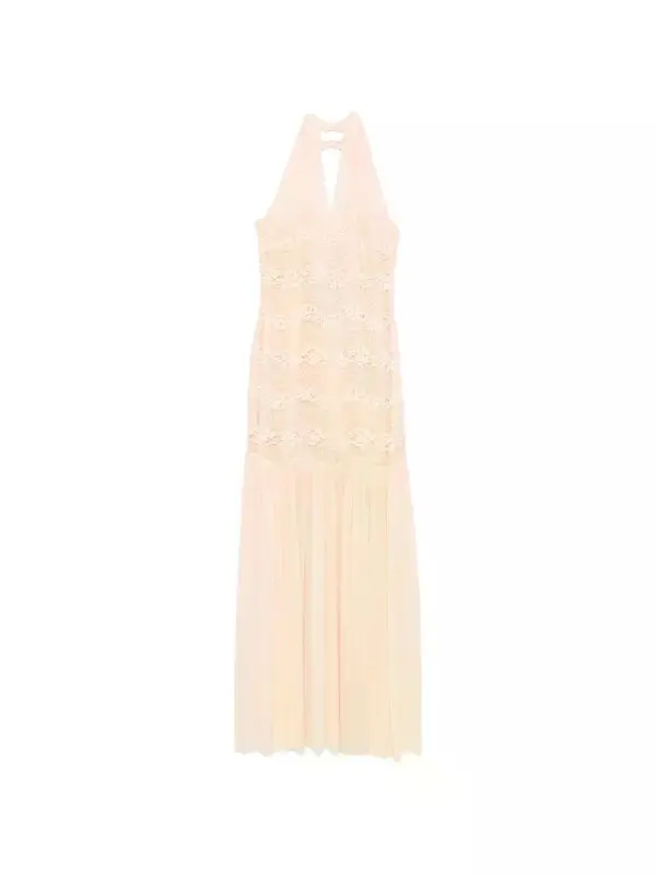 TWINSET Long Macramé Lace And Georgette Halterneck Dress - Pink