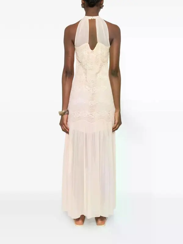 TWINSET Long Macramé Lace And Georgette Halterneck Dress - Pink