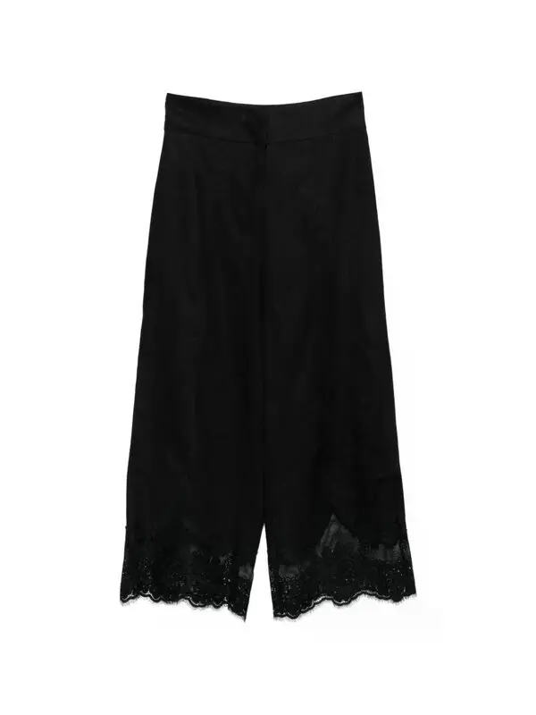 TWINSET Cropped Trousers With Lace Detail - Black
