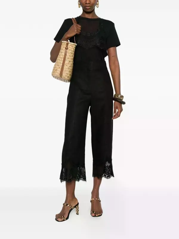 TWINSET Cropped Trousers With Lace Detail - Black